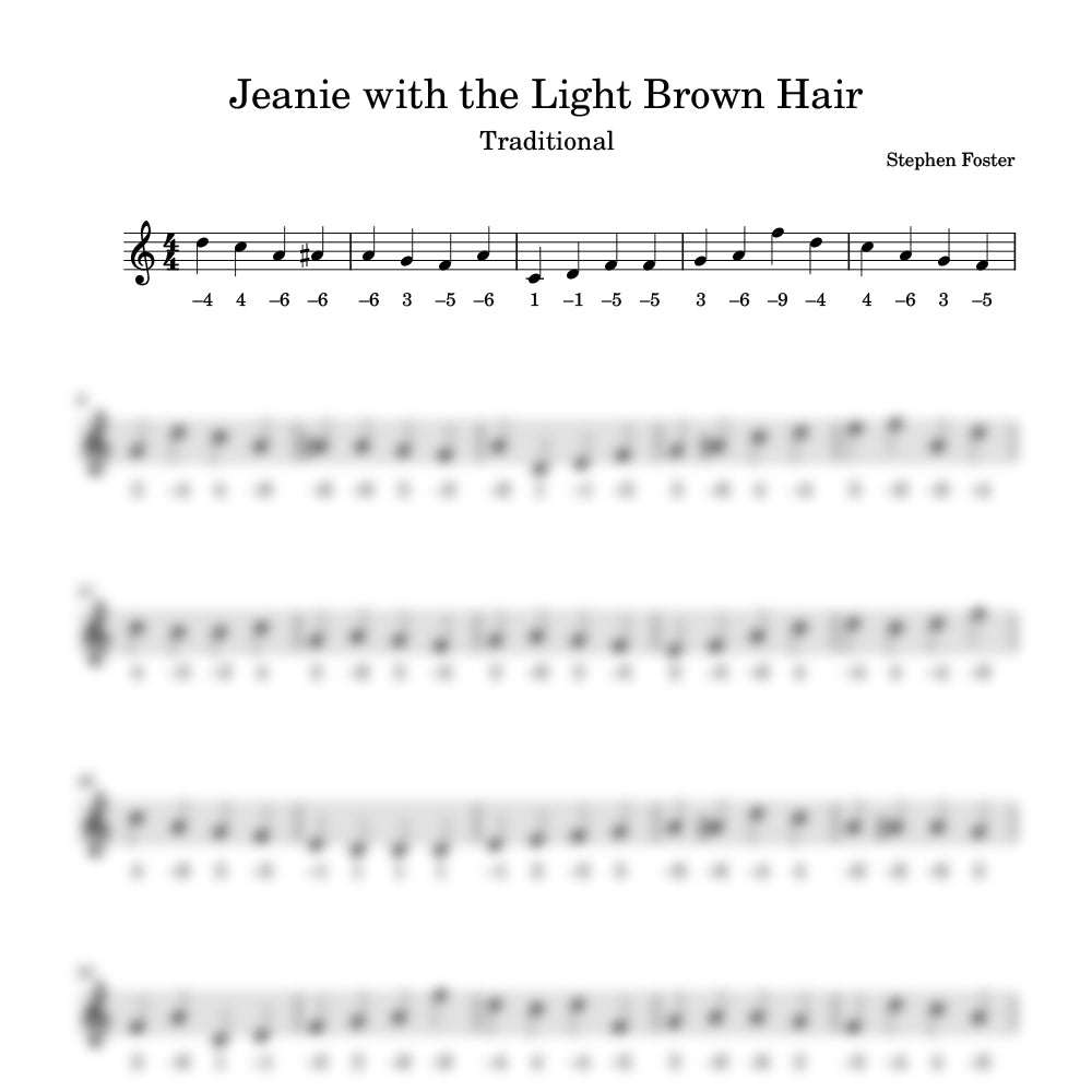 Jeanie with the Light Brown Hair - Harmonica tab